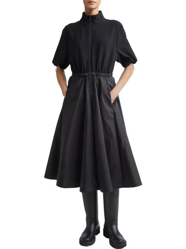 Moncler Mixed Media Technical Midi Shirtdress - Black