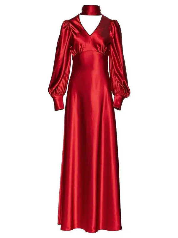 VASILIKI Morgan Silky Bias Cut Gown - Deep Red