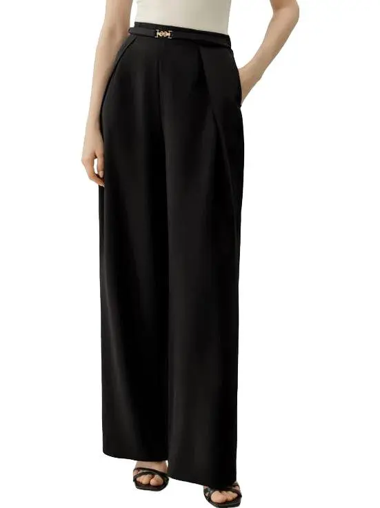 Lilysilk Stretch Heavy-weight Crepe Wide-leg Trousers - Black