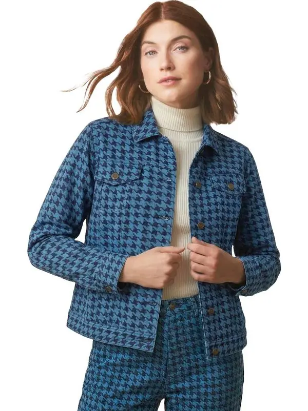 JESSICA LONDON Classic Cotton Denim Jacket - Denim Houndstooth