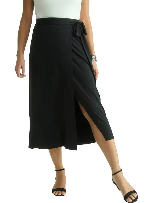 JESSICA LONDON Faux Wrap Midi Skirt - Black