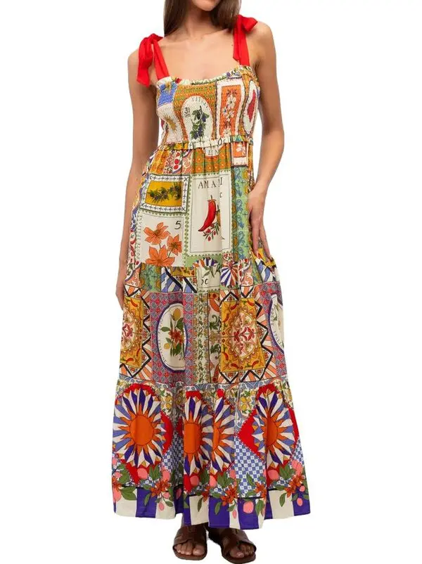 LABEL OF LOVE Amalfi Mosaic Maxi Dress - Orange