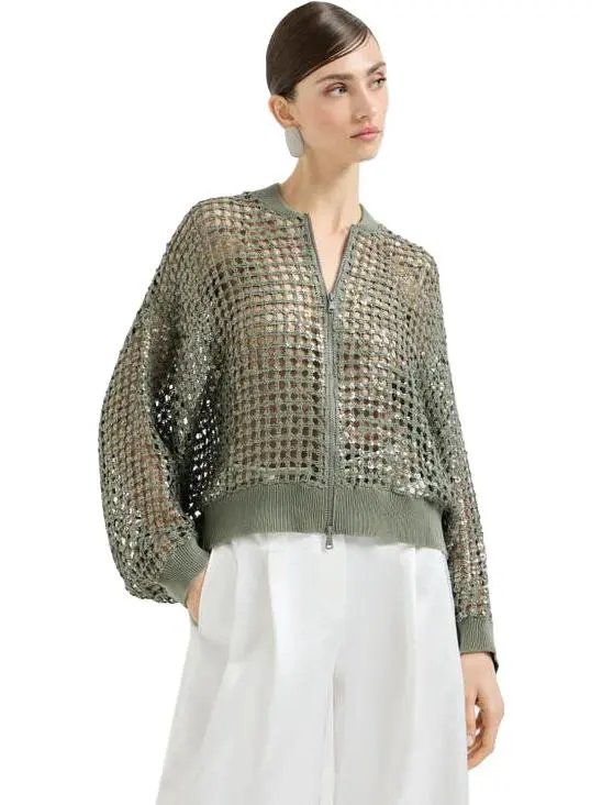 Brunello Cucinelli Net Embroidered Cardigan - Green