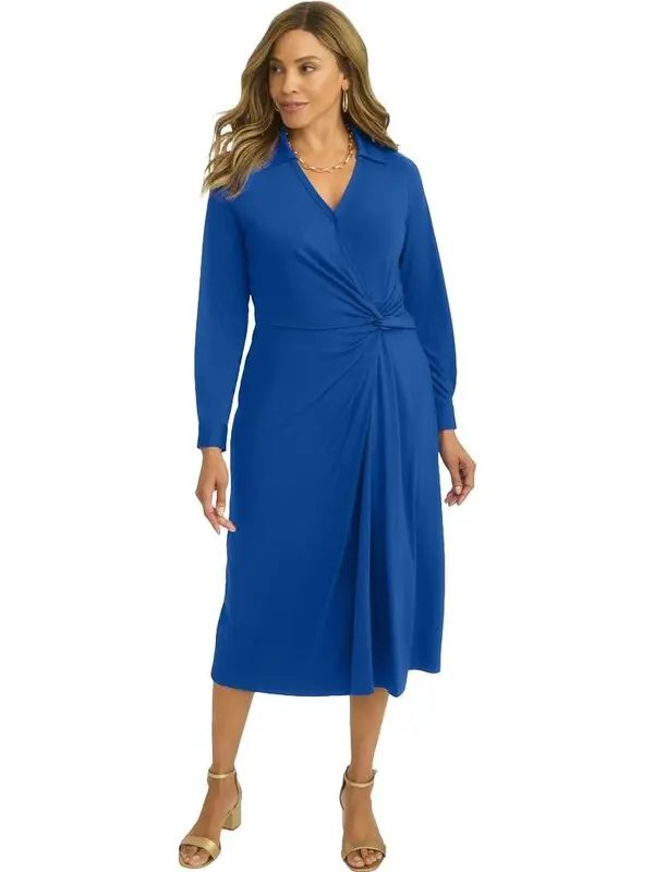 JESSICA LONDON Side Knot Midi Wrap Dress - Dark Sapphire