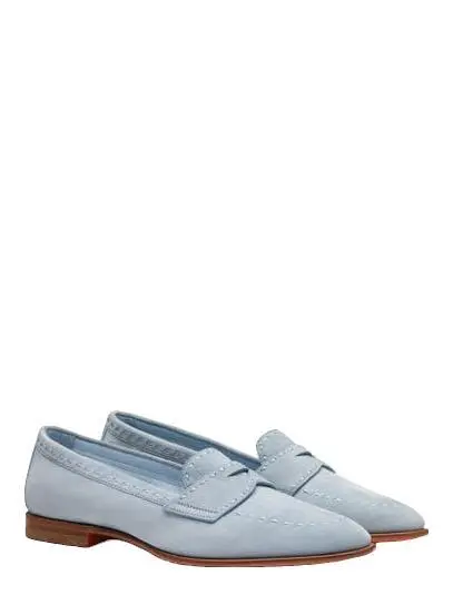 Santoni Seta Suede Penny Loafer - Blue