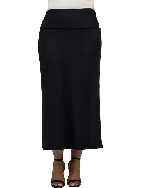 24SEVEN COMFORT APPAREL Foldover Maxi Skirt - Black