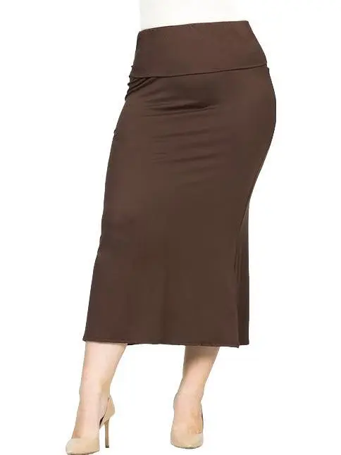24SEVEN COMFORT APPAREL Foldover Maxi Skirt - Brown