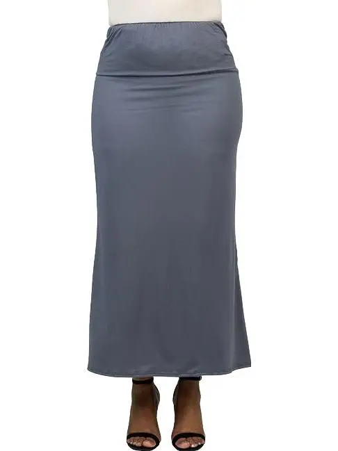 24SEVEN COMFORT APPAREL Foldover Maxi Skirt - Charcoal