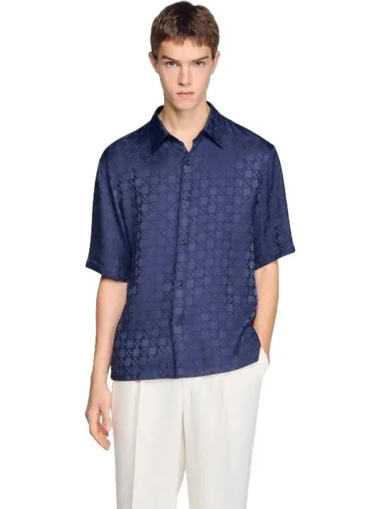 Sandro Square Cross Loose-fit Shirt - Navy Blue