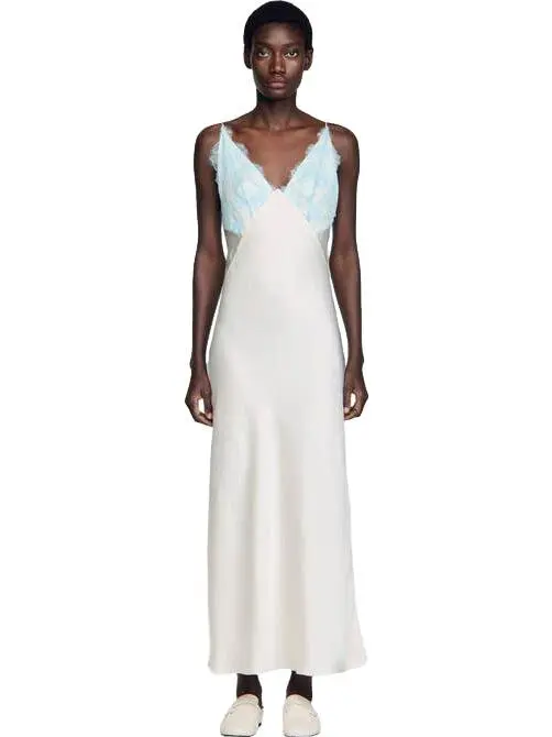 Sandro Lingerie-style Maxi Dress With Lace Details - Ecru
