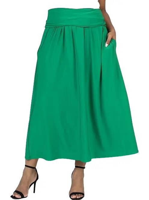 24SEVEN COMFORT APPAREL Foldover Maxi Skirt With Pockets - Green