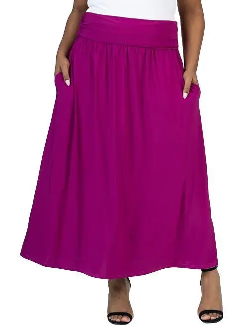 24SEVEN COMFORT APPAREL Foldover Maxi Skirt With Pockets - Magenta