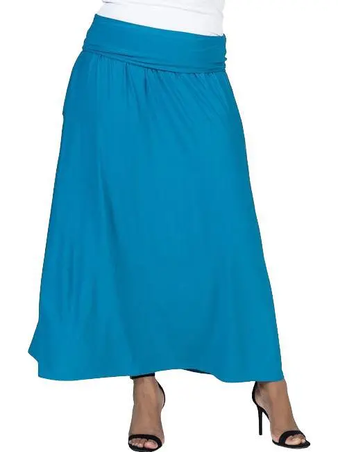 24SEVEN COMFORT APPAREL Foldover Maxi Skirt With Pockets - Teal