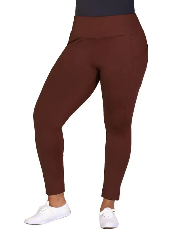 24SEVEN COMFORT APPAREL Ankle Length Yoga Leggings With Pockets - Brown