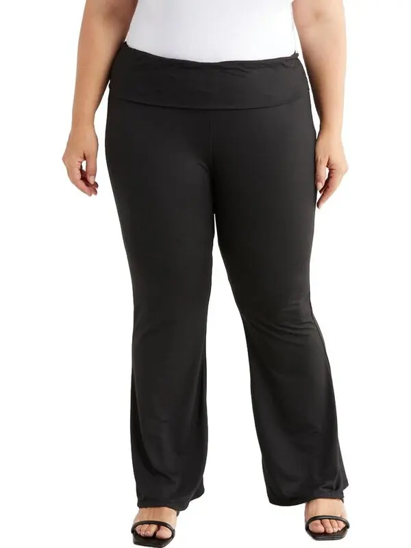 24SEVEN COMFORT APPAREL Bootcut Pants With Folded Waistband - Black