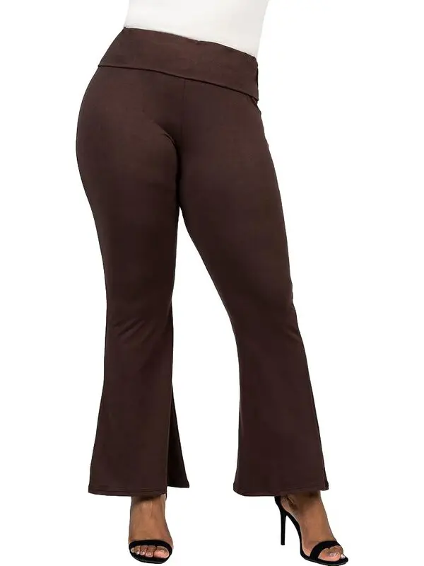 24SEVEN COMFORT APPAREL Bell Bottom Foldover Waist Sweatpants - Brown