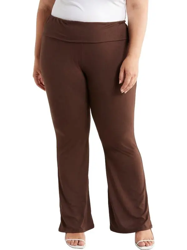 24SEVEN COMFORT APPAREL Bootcut Pants With Folded Waistband - Brown