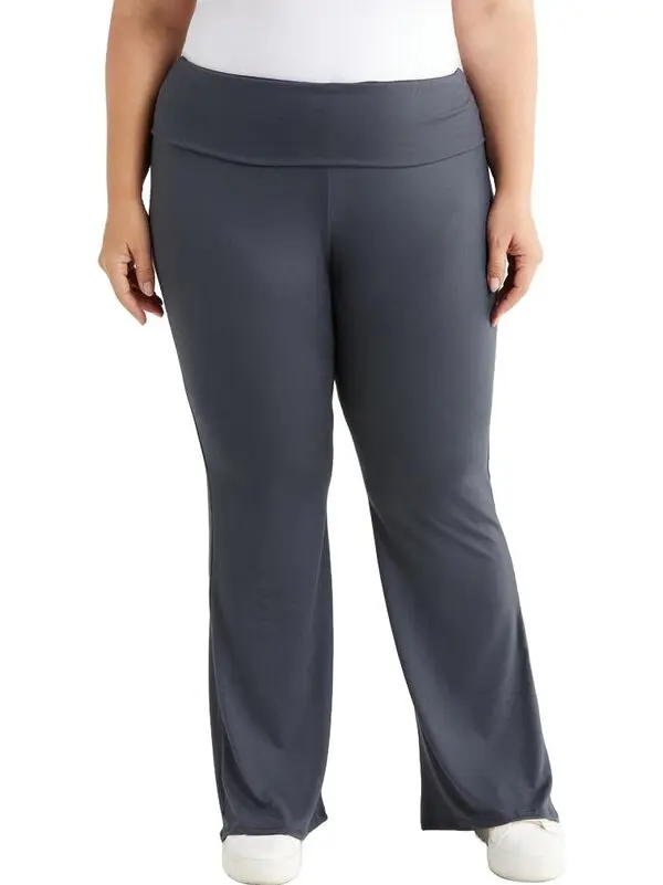 24SEVEN COMFORT APPAREL Bootcut Pants With Folded Waistband - Charcoal