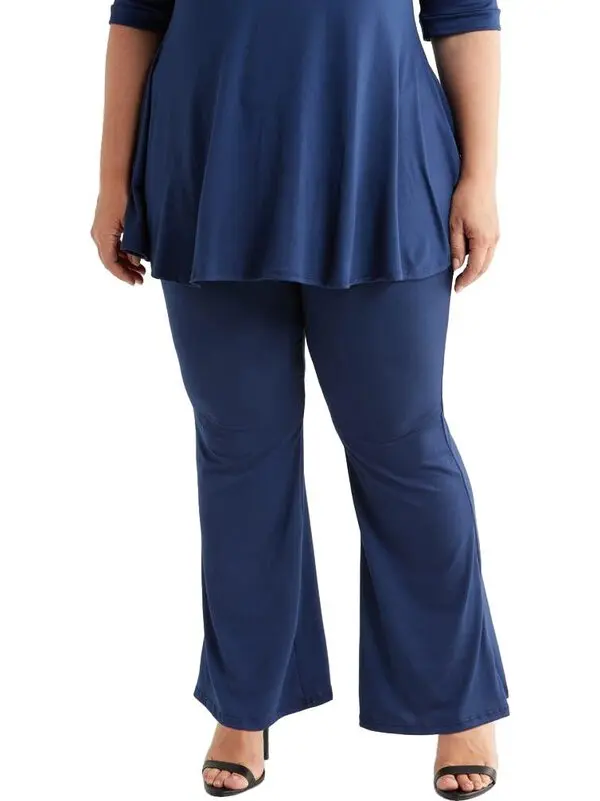 24SEVEN COMFORT APPAREL Bootcut Pants With Folded Waistband - Navy