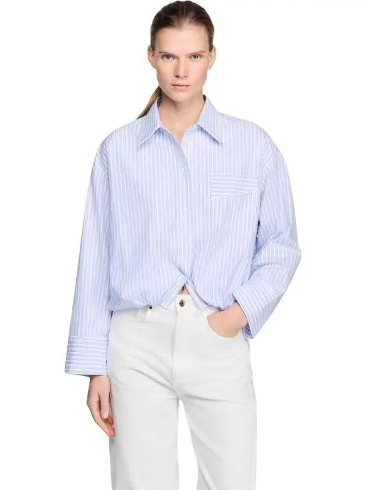 Sandro Cropped Striped Shirt - Blu/white
