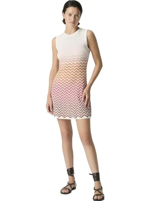 Missoni Sleeveless Mini Dress In Chevron Dégrad - Green& Brown