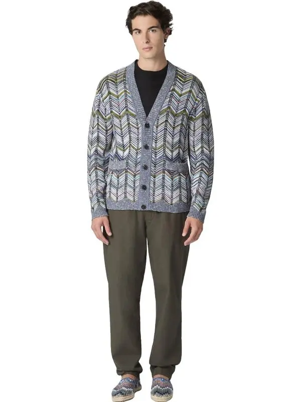 Missoni Cotton Chevron Cardigan With Pockets - Grey Multicoloured