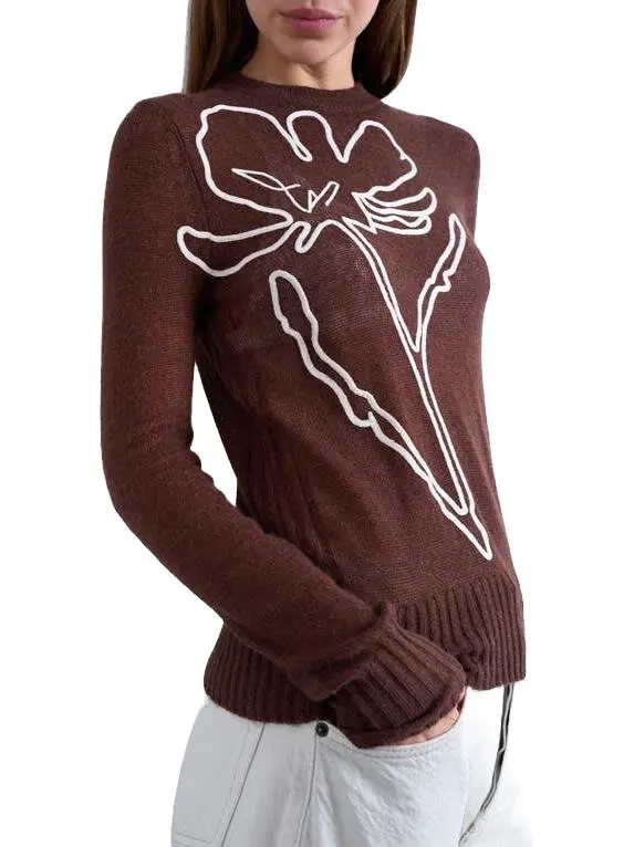 Topshop Floral Embroidered Semisheer Sweater - Brown