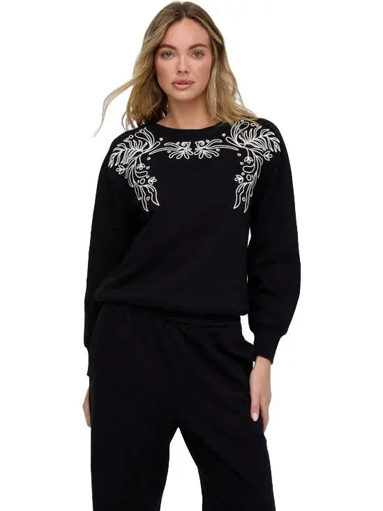 RAFFYA Long Sleeve Embroidered Sweatshirt - Black