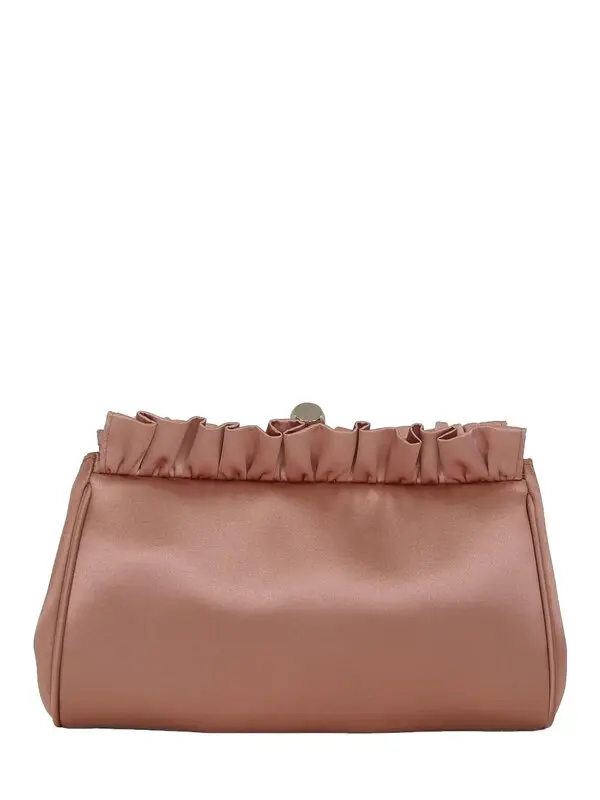 Badgley Mischka Olivia Satin Ruffle Top Pouch Clutch - English Rose
