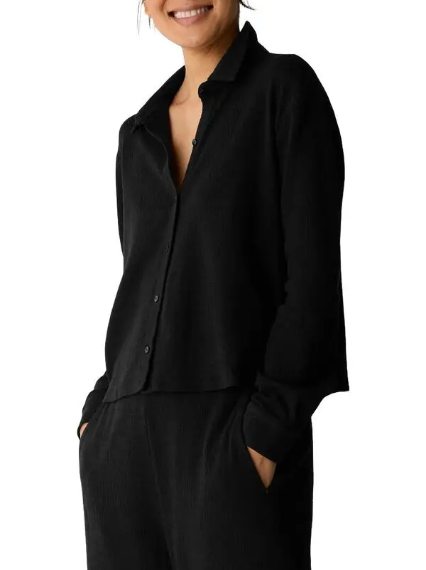 Eileen Fisher Classic Collar Crop Button-up Shirt - Black