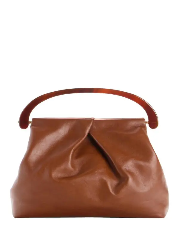 Dries Van Noten Pleated Leather Top Handle Bag - Tan 712