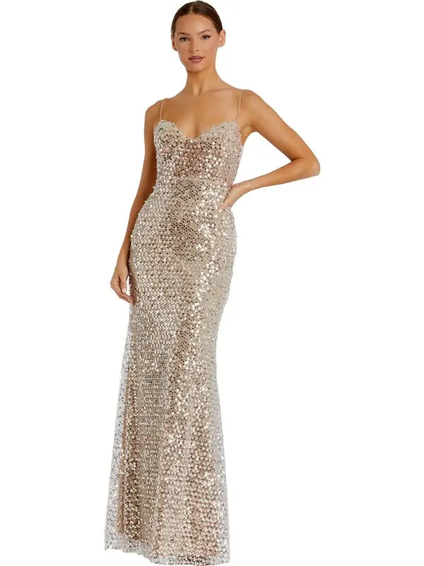 Mac Duggal Embellished Bustier Column Gown - Silver
