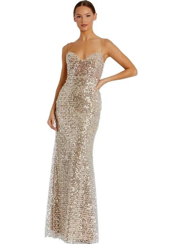 Mac Duggal Embellished Bustier Column Gown - Silver