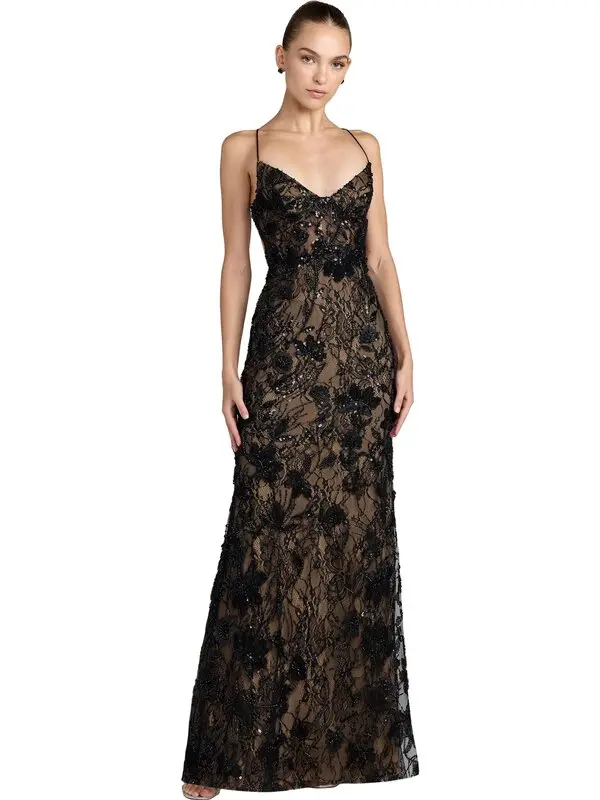 Mac Duggal Sleeveless Embellished Open Back Column Gown - Black