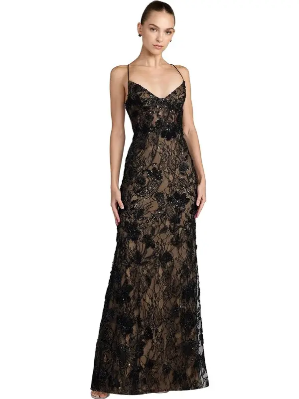 Mac Duggal Sleeveless Embellished Open Back Column Gown - Black