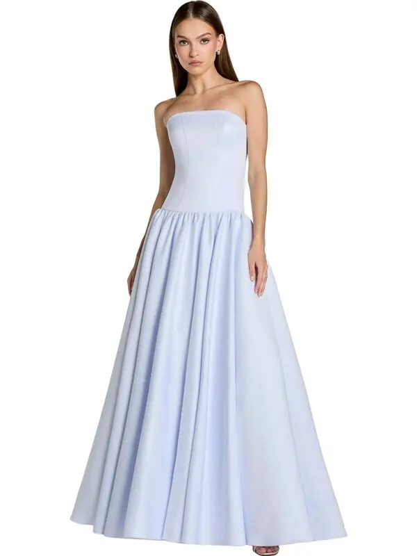 Mac Duggal Strapless Satin Drop Waist Ball Gown - Powder Blue