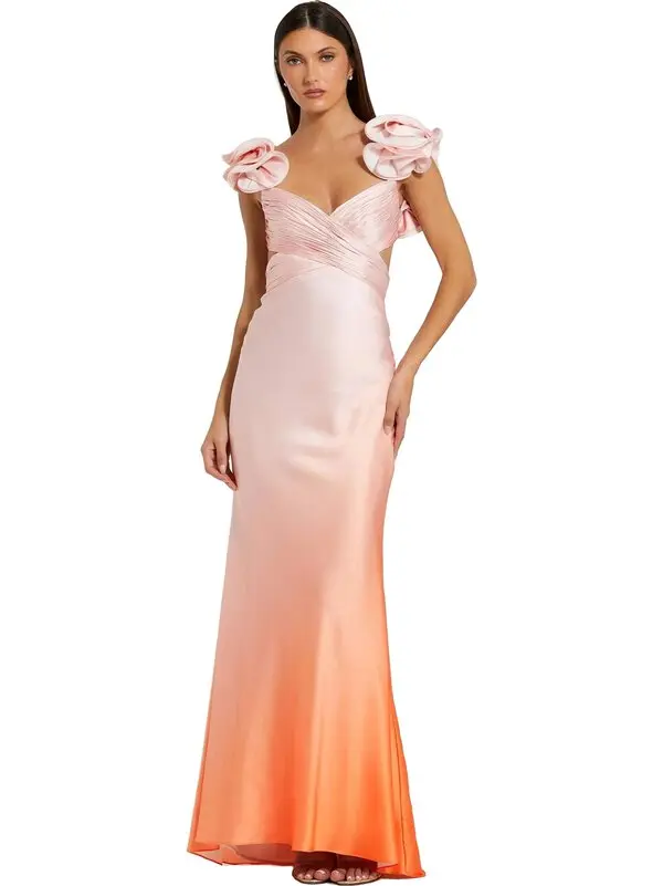 Mac Duggal Charmeuse Ruffle Strap Crossover Ombre Gown - Pink