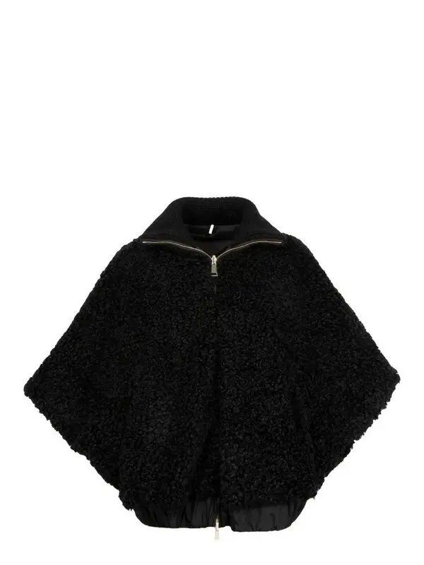 Moncler Fleece Zip-up Cape - Black