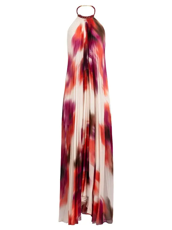 Silvia Tcherassi Contanza Plisse Chiffon Maxi Halter Dress - Multi