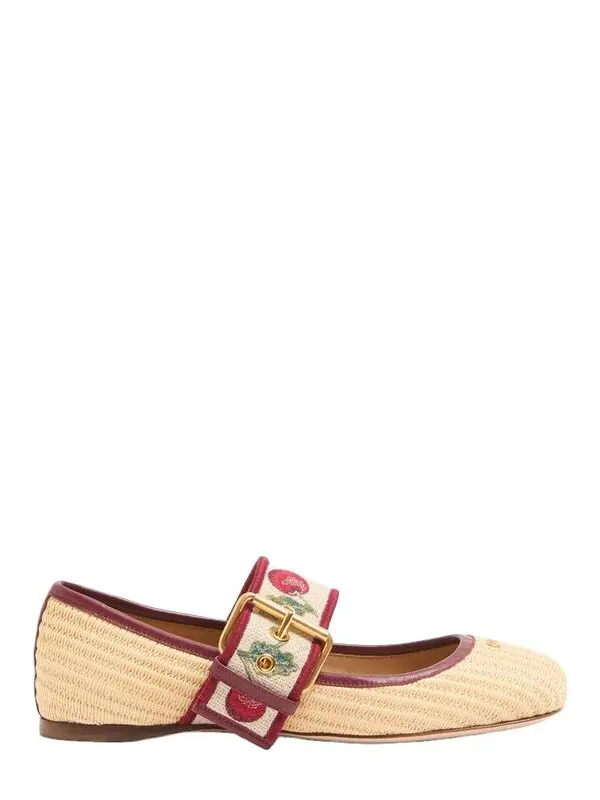 Valentino Garavani Raffia Ballerina With Embroidery - Beige