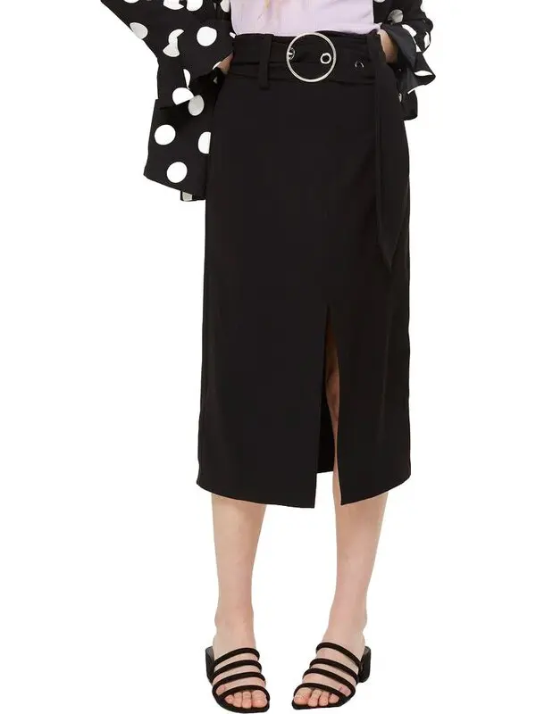 Topshop Ring Buckle Midi Skirt - Black Multi