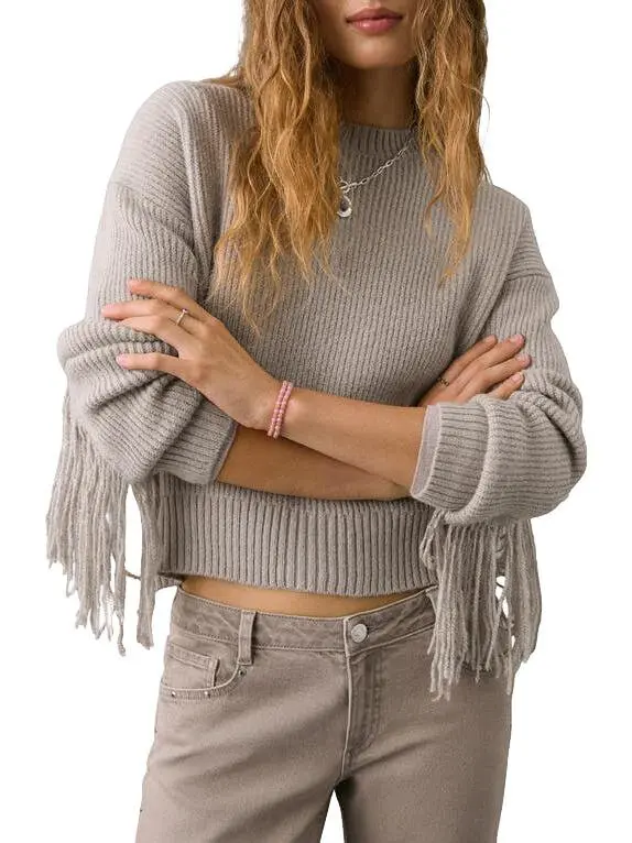 Mango Fringe Accent Sweater - Medium Brown
