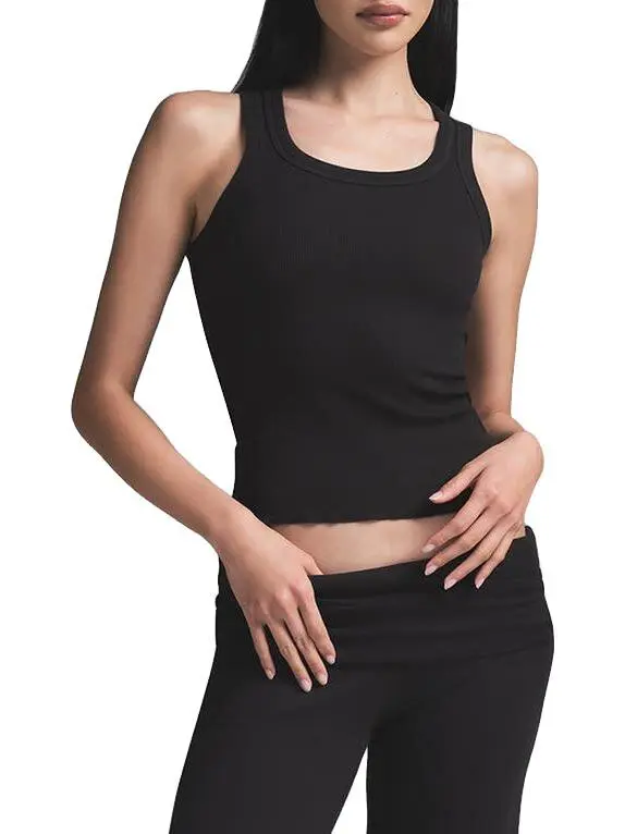SKIMS Stretch Cotton Rib Scoop Tank - Soot