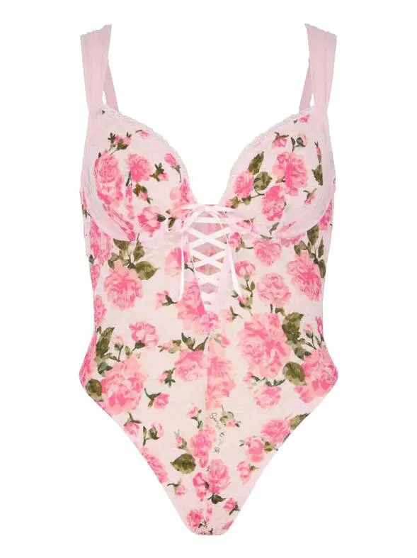 SAVAGE X FENTY Floral Lace Teddy - Sweet Pink Rosy Passions Print