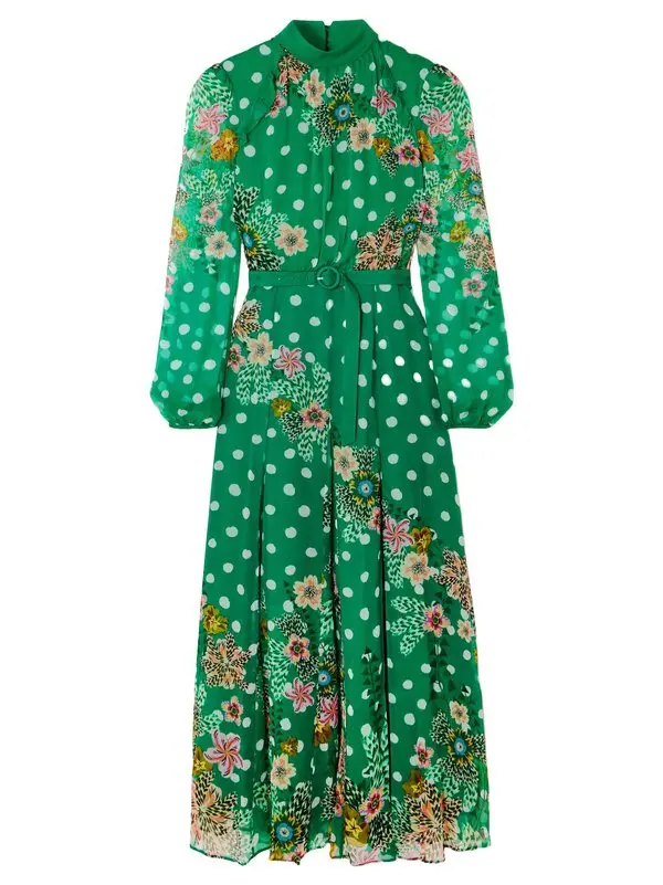 Saloni Jacqui-b Floral-print Maxi Dress - Green