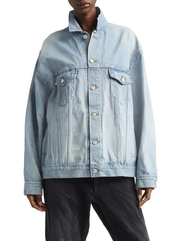 Balenciaga Regular Fit Denim Jacket - Dirty Light Blue