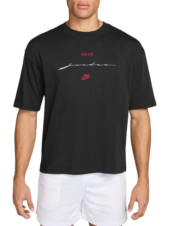 JORDAN Mj Flight Script Boxy Short Sleeve Graphic T-shirt - Black/gym Red
