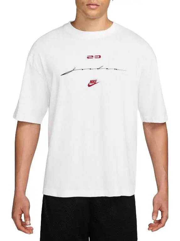 JORDAN Mj Flight Script Boxy Short Sleeve Graphic T-shirt - White/gym Red