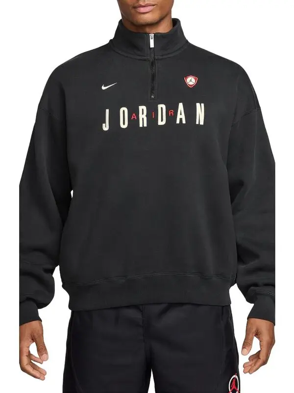 JORDAN Flight Oversize Fleece Quarter-zip Pullover - Black/sail
