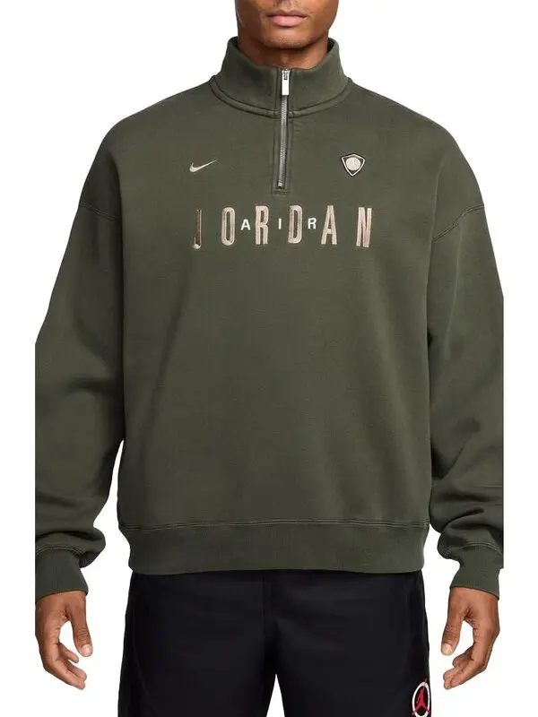 JORDAN Flight Oversize Fleece Quarter-zip Pullover - Cargo Khaki/khaki